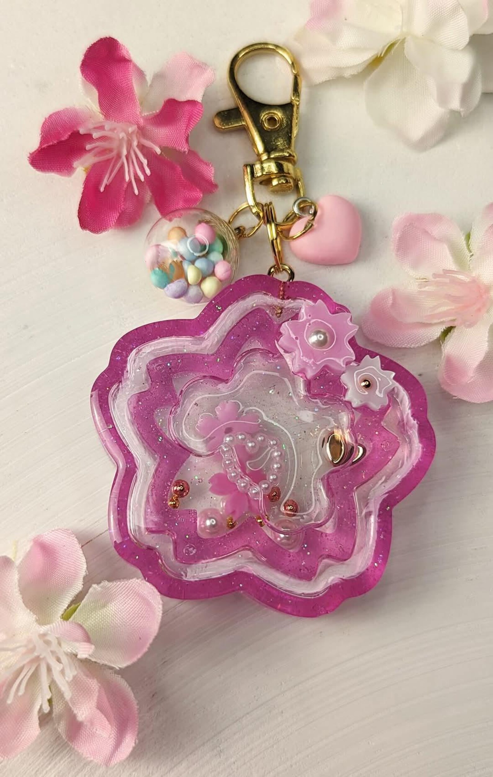 Cherry Blossom Kawaii Flower Shaker Keyring Bagcharm Accessory - Etsy