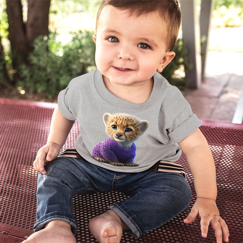 Cute Cheetah Baby Jersey T-shirt Kawaii Animal Baby T-shirt Graphic T ...