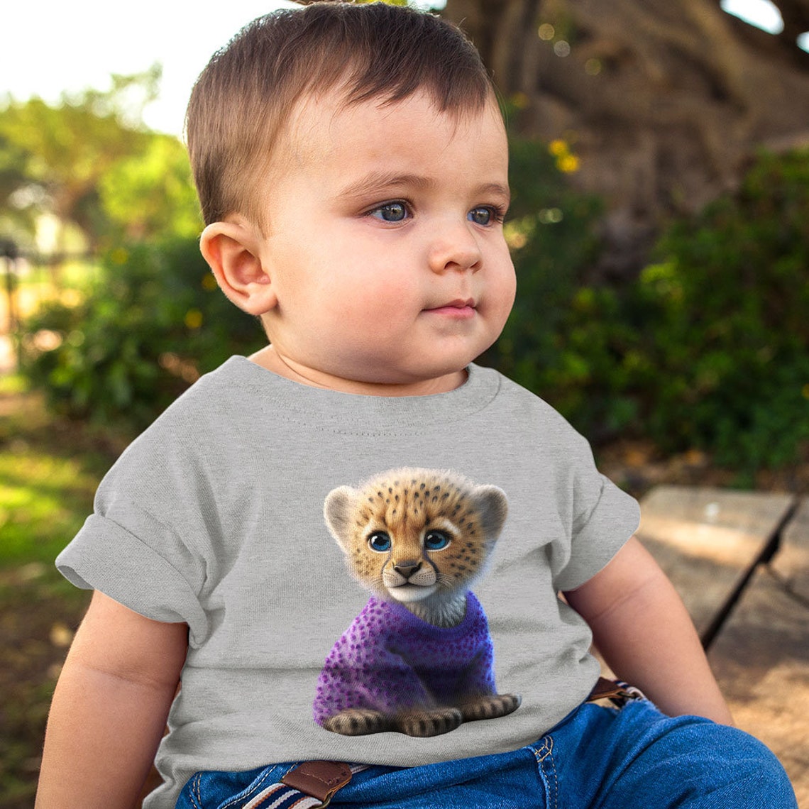 Cute Cheetah Baby Jersey T-shirt Kawaii Animal Baby T-shirt Graphic T ...