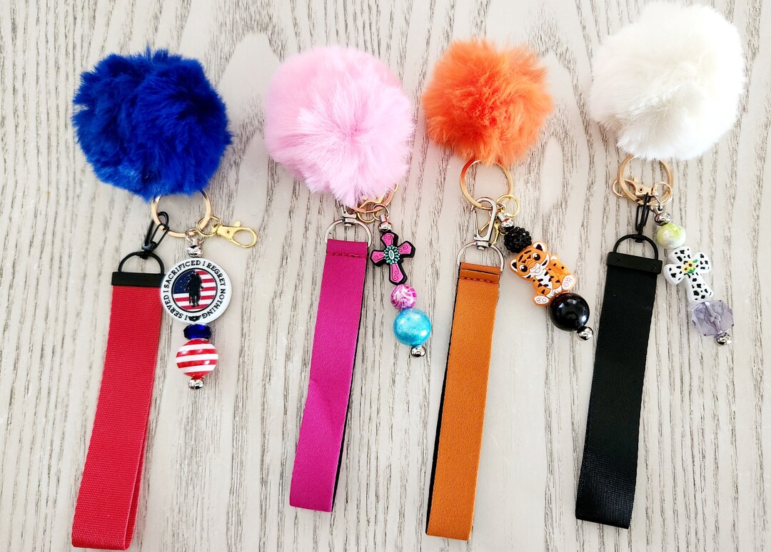 Keychains With Poms and Wristlets - Etsy