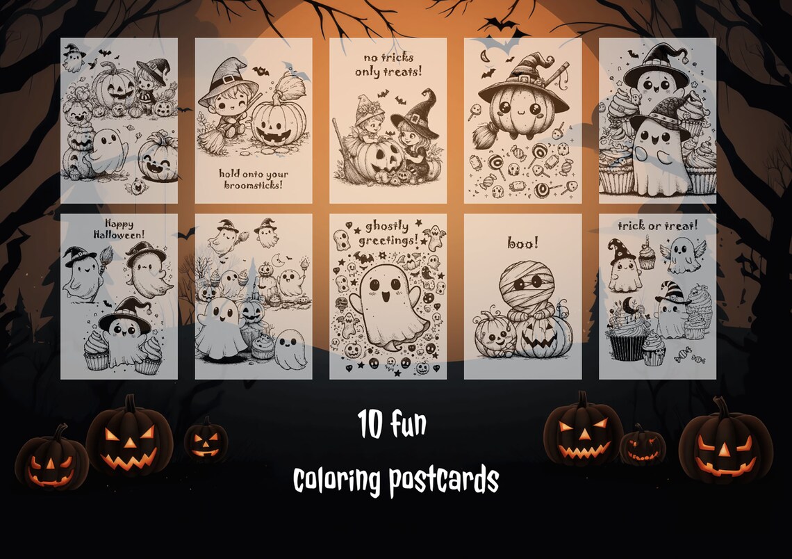 Printable Halloween Coloring Pages, Halloween Postcards, Halloween ...