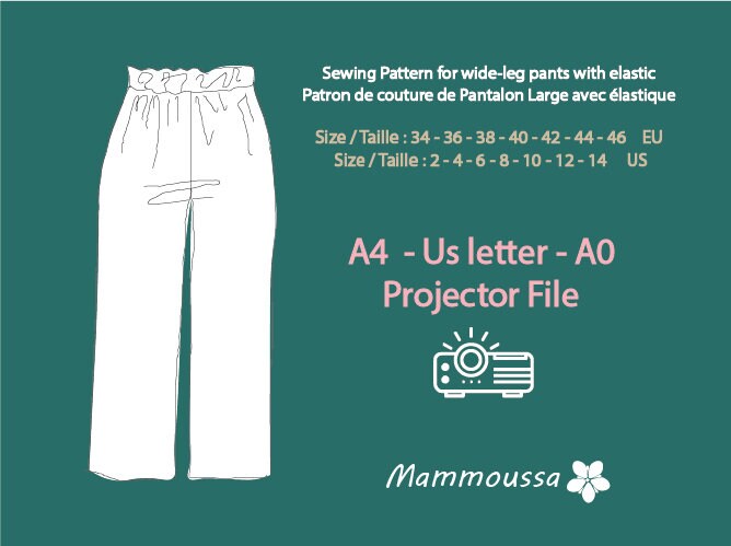 Digital Sewing Pattern: Relaxed Wide Leg Pants With Elastic Waistband ...
