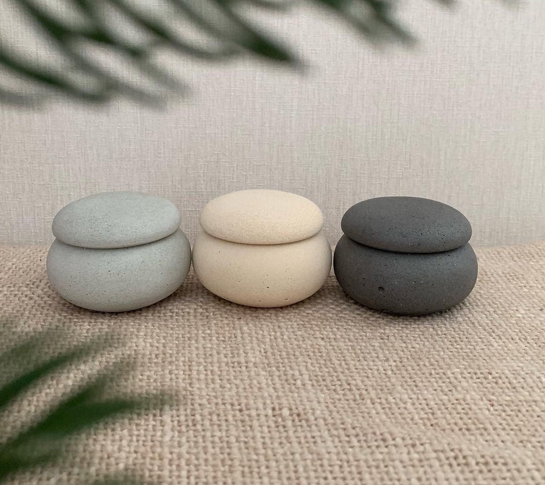 Minimalist Concrete Trinket Jar - Small Jewelry Box With Lid - Modern ...