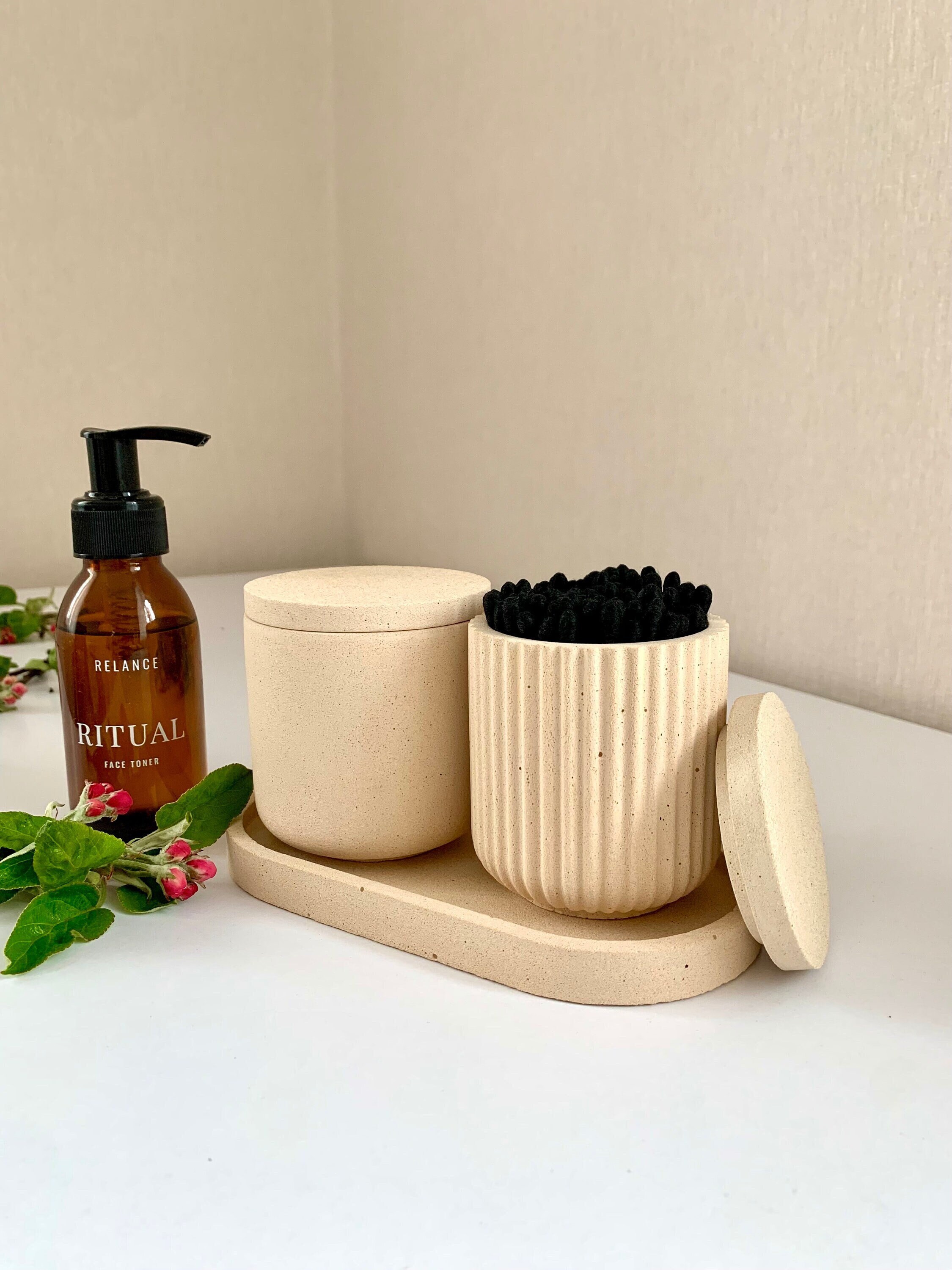 Bathroom Accessories Set Cotton Wool Pads Cotton Buds Storage Bathroom ...