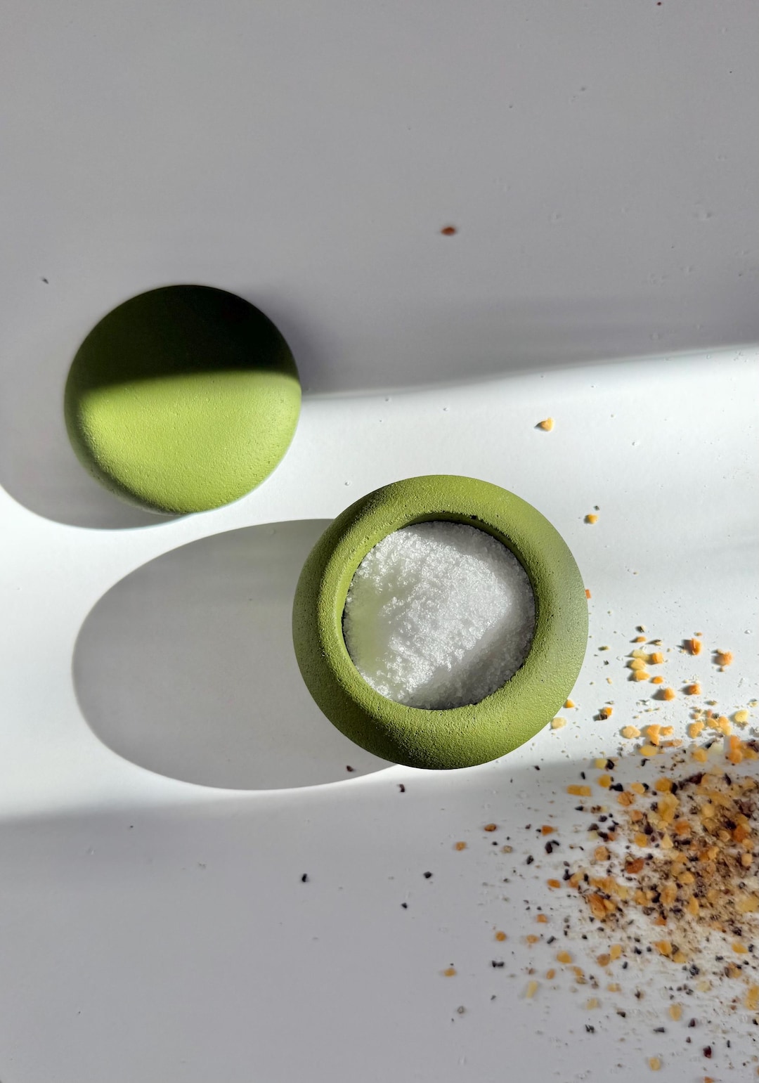 Green Salt Cellar, Pinch Pot, Salt Pig, Concrete Salt and Pepper Jar ...