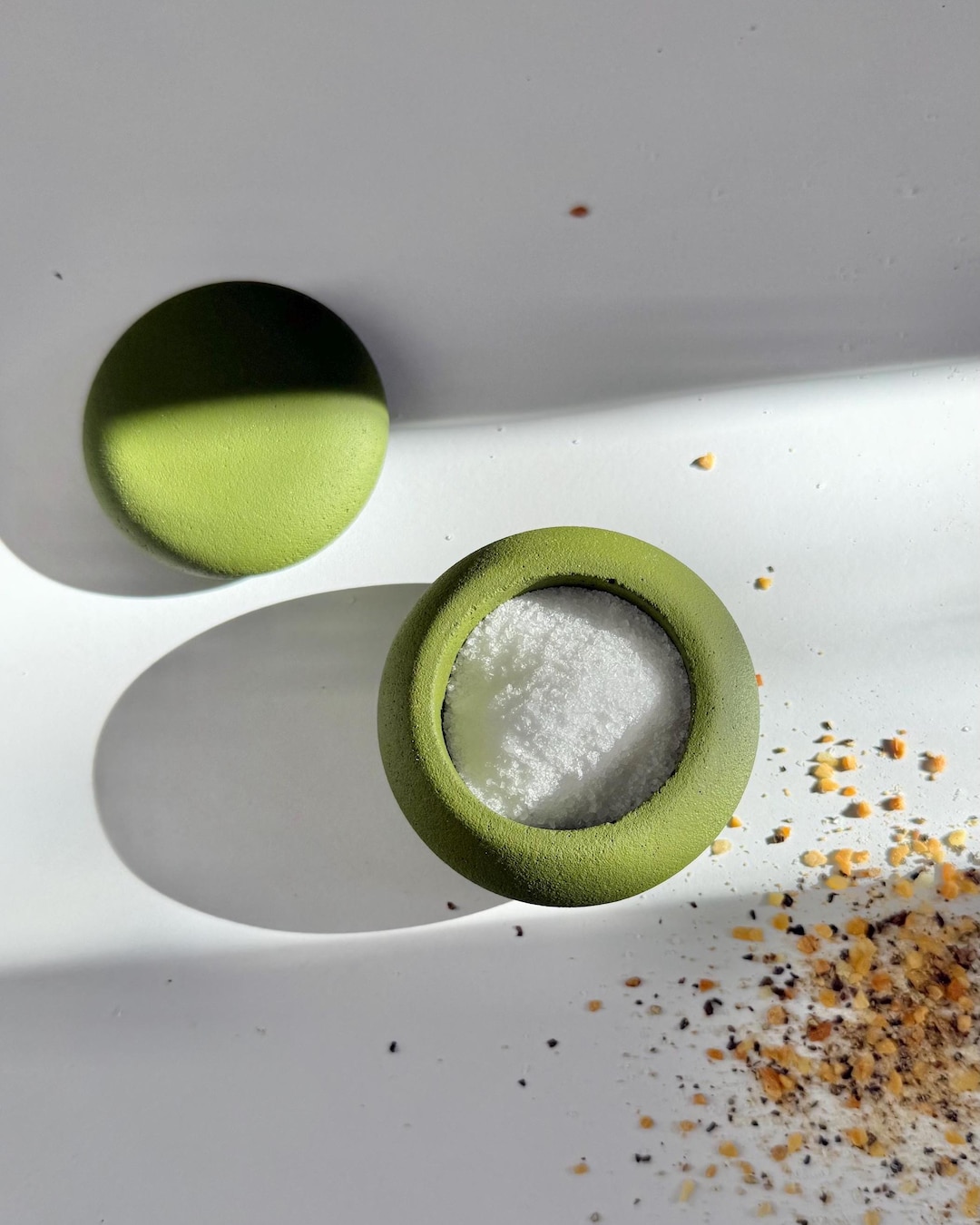 Green Salt Cellar, Pinch Pot, Salt Pig, Concrete Salt and Pepper Jar ...