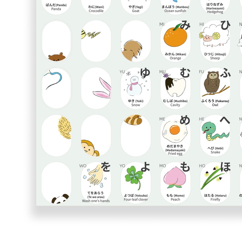 Cute Hiragana Chart for Beginners Digital Download A3 & A4 Sizes Learn Japanese With Adorable ...