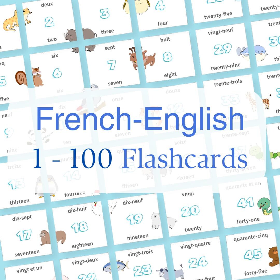 French & English Numbers 1-100 Flashcards – Printable PDF for Kids ...