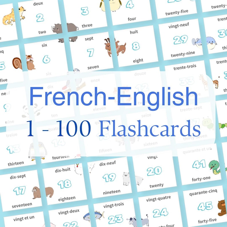 French & English Numbers 1-100 Flashcards – Printable PDF for Kids ...