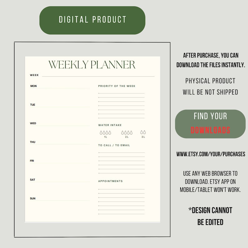 Weekly Calendar Weekly Planner A4 Journal Page Printable - Etsy