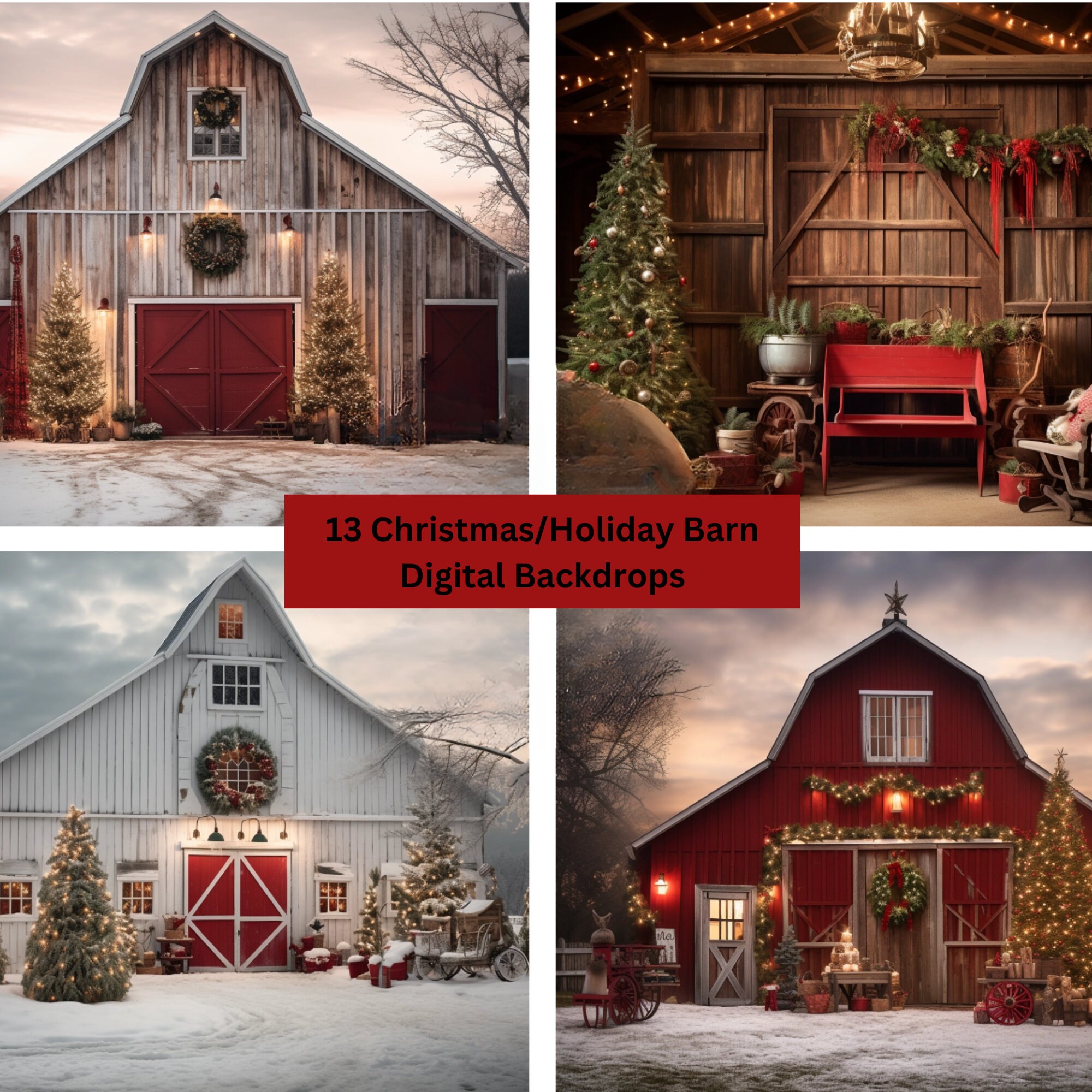 13 Christmas Barn Backdrops Photoshop Backdrops Ring Overlay Maternity ...