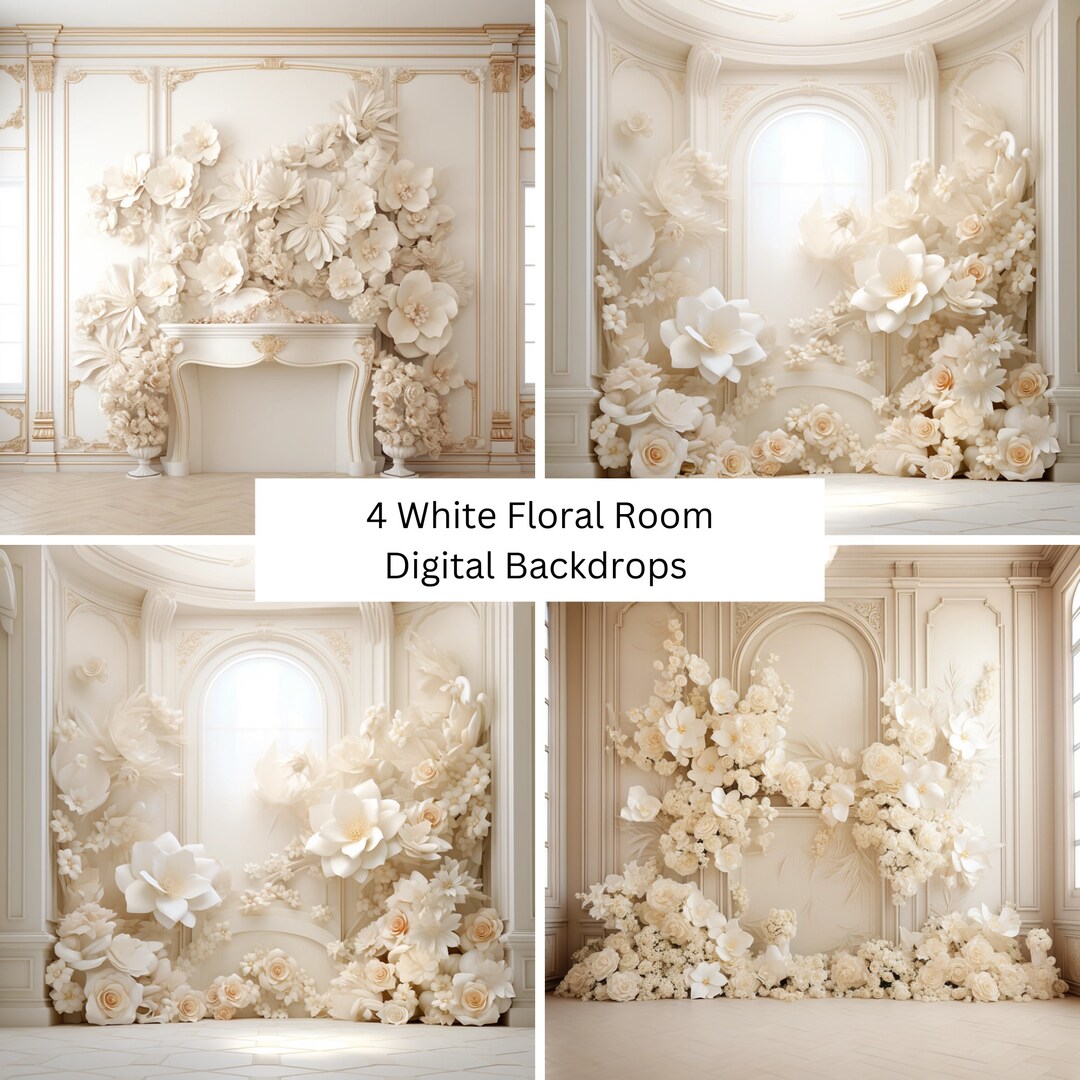 4 White Floral Room Backdrops Maternity Overlay Photoshop Overlay ...