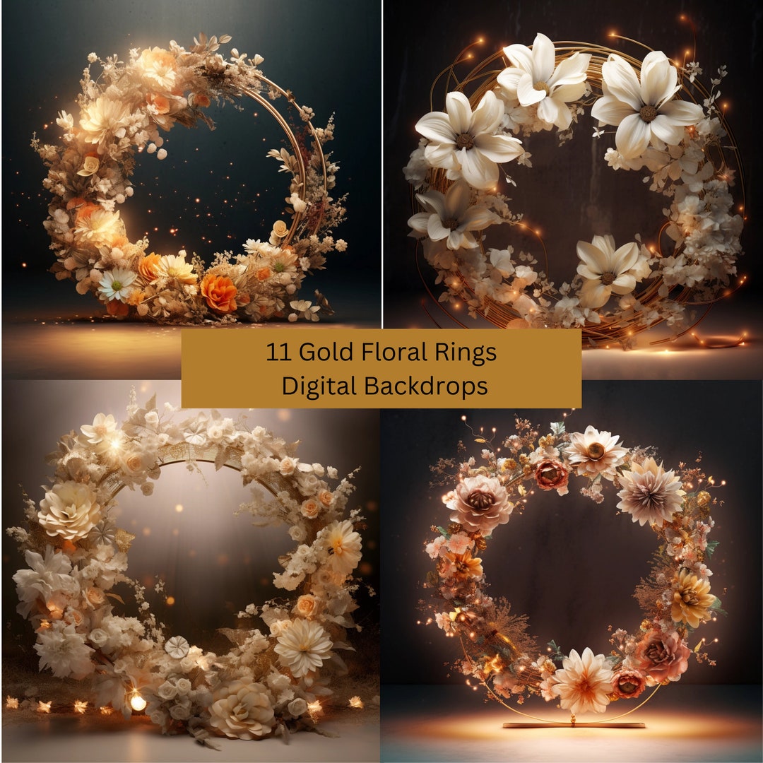 11 Gold Floral Ring Backdrops Maternity Overlay Ring Overlays Photoshop ...