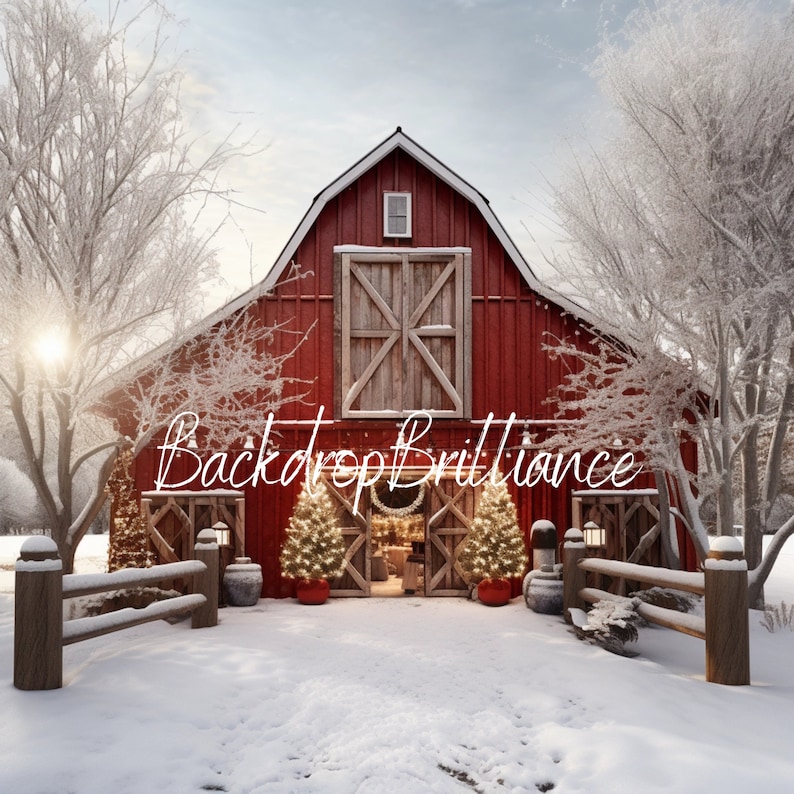 5 Christmas Red Rustic Barn Backdrops Photoshop Backdrops Ring Overlays Wedding Backdrops ...
