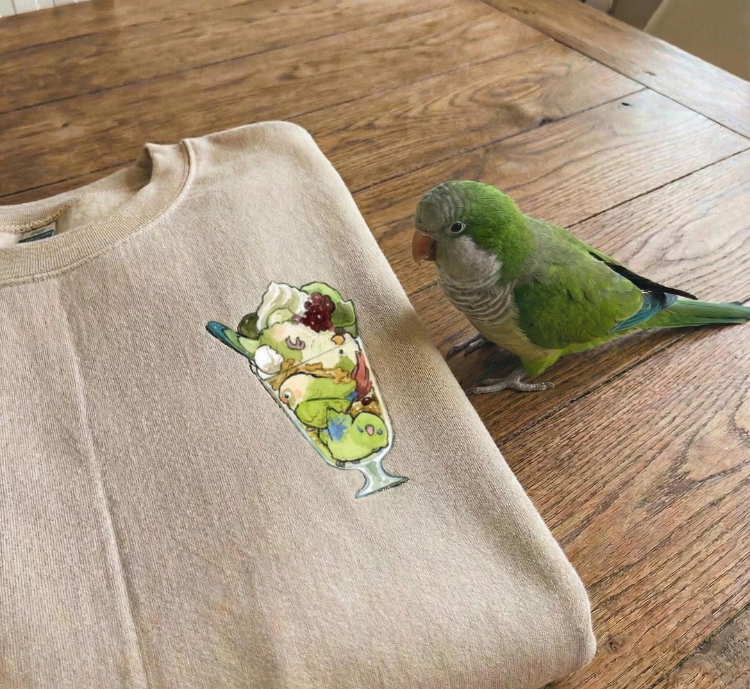 Green Quaker Parrot Sweatshirt, Monk Parakeet Parfait Crewneck ...