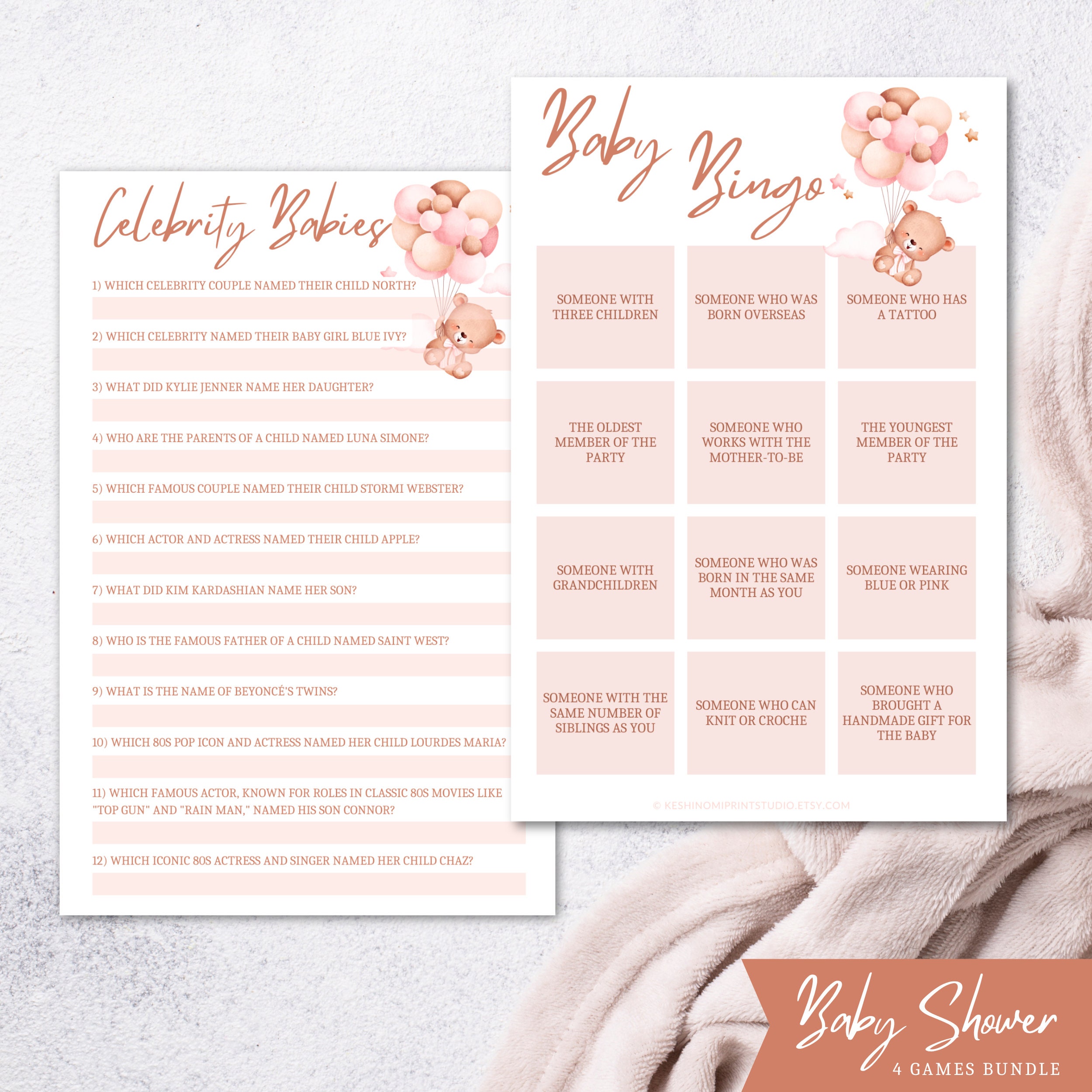 Printable Baby Shower Games 4 Game Bundle in Pink Girls Theme - Etsy