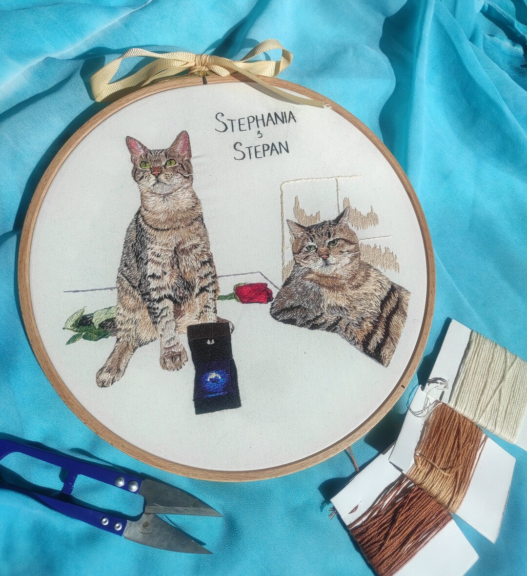 Custom Hand Embroidery Cat Portrait: Pet Memorial Gift - Etsy