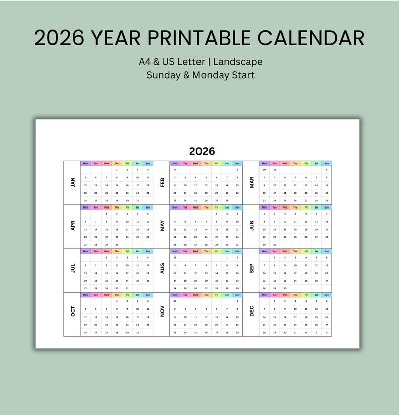 2026 Printable Calendar | Landscape Planner With Notes (A4, US Letter ...