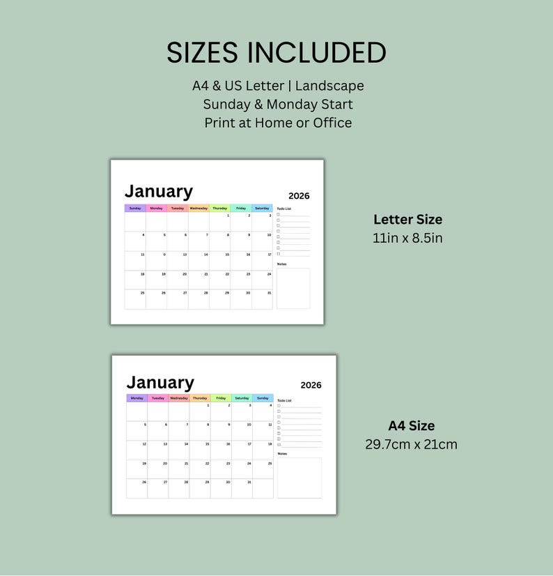 2026 Printable Calendar | Landscape Planner With Notes (PDF Download ...