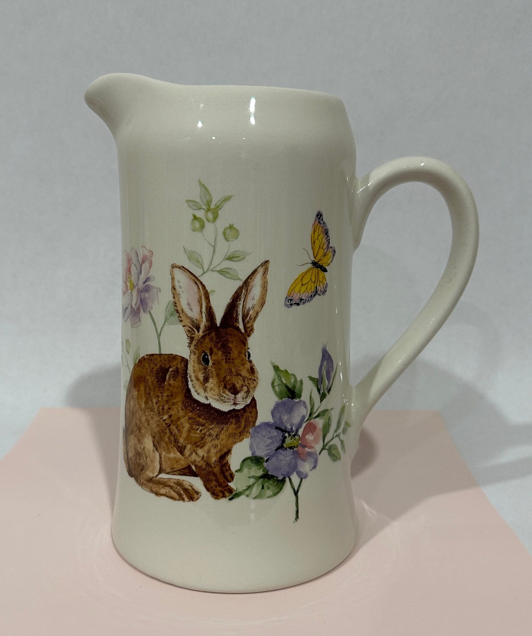 Rustic Farmhouse Pitcher With Spring Bunny and Floral Design - Etsy