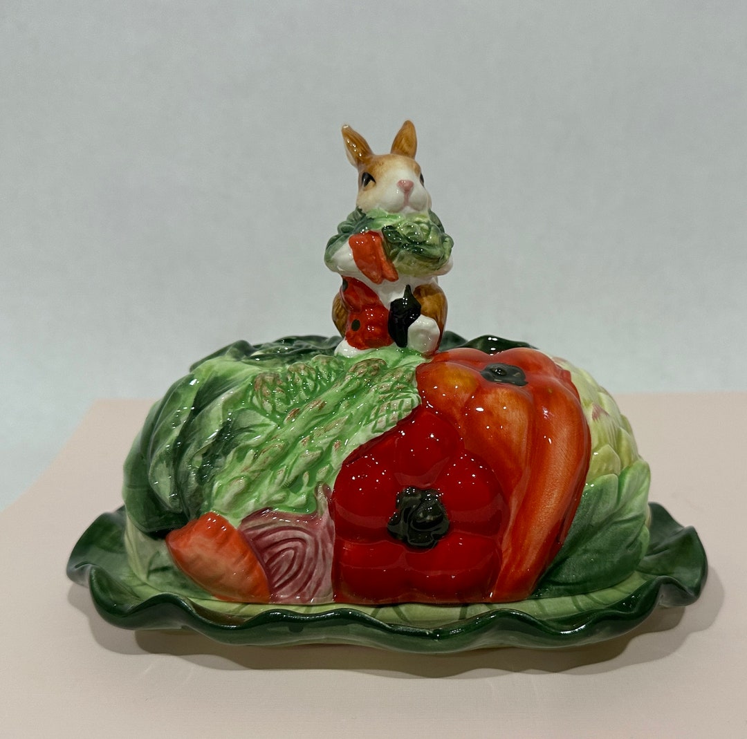 Spring Bunny Cabbage Leaf Ceramic Butter Dish - Etsy
