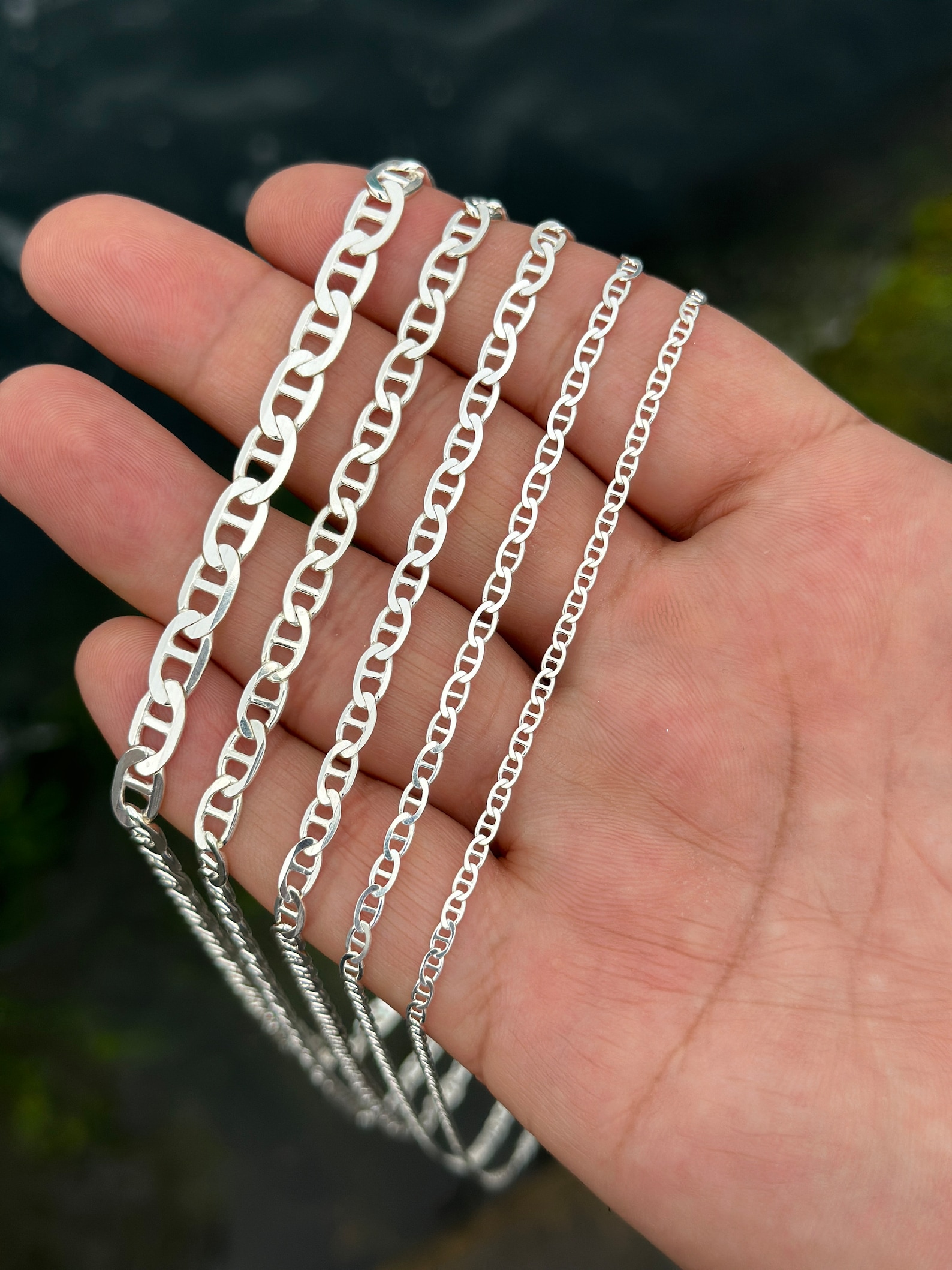 925 Sterling Silver Mariner Chain, Flat Mariner Necklace, Silver Chain ...