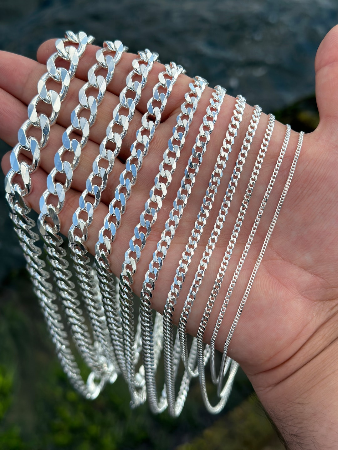 925 Sterling Silver Curb Chain Necklace, Silver Cuban Link Chain, Curb Chain Necklace for Men ...