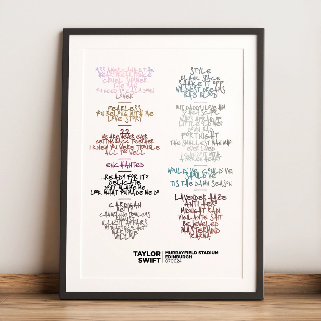 Taylor Swift 2024 UK Eras Tour Setlist Poster 170gsm - Etsy