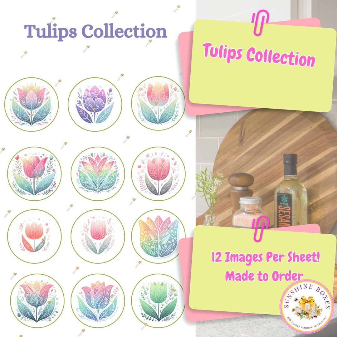Tulips Collection Edible Images for Oreos & Cake Pucks - Floral Round ...