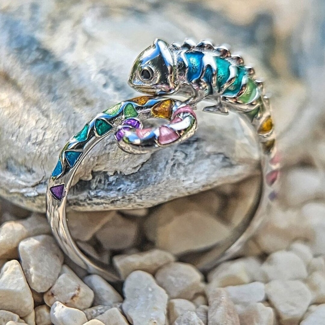 Chameleon Adjustable Silver Ring - Etsy