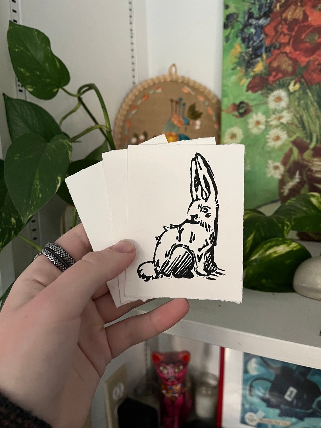Bunny Print Linocut Print - Etsy