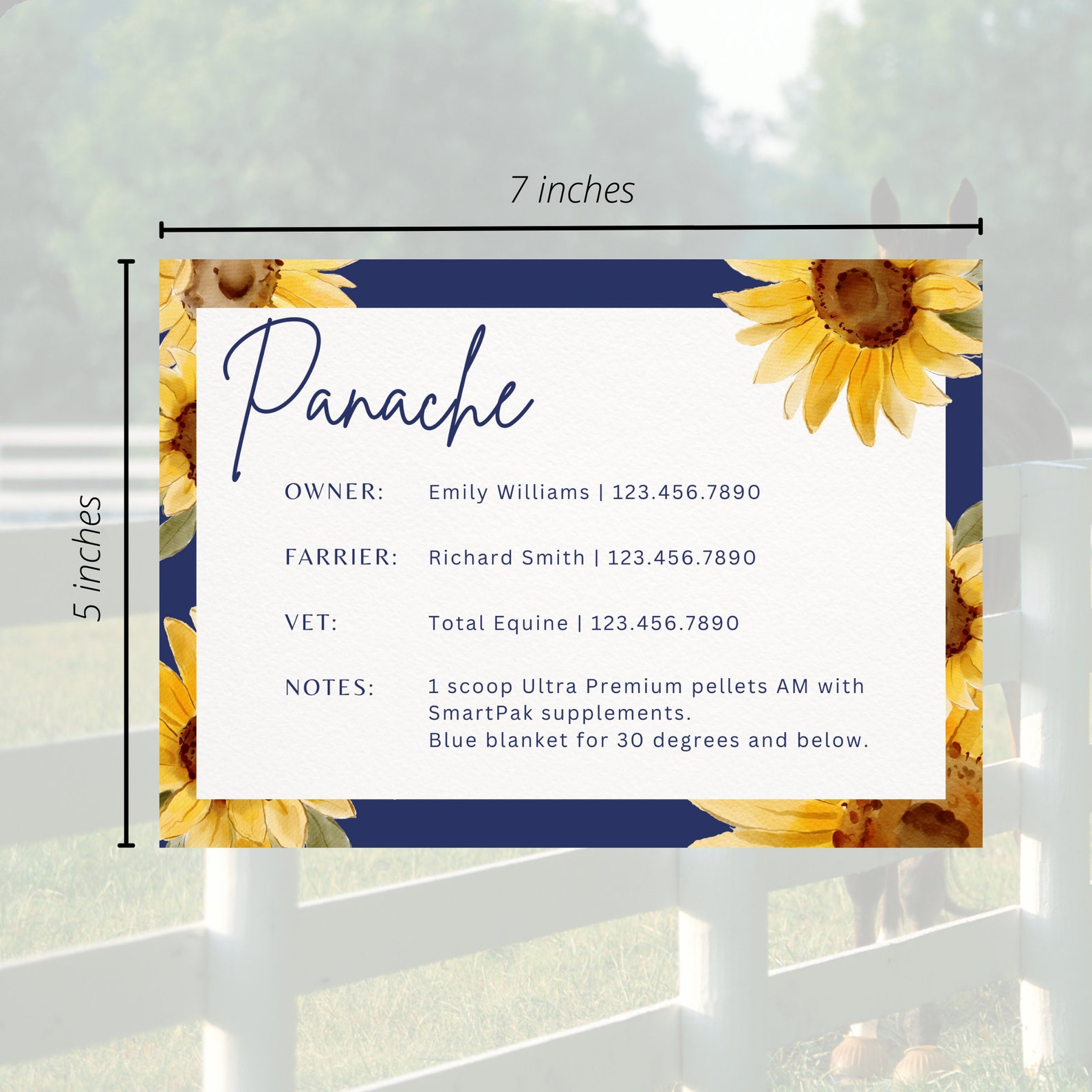 Customizable Horse Stall Card Template - Sunflower Stall Card for ...