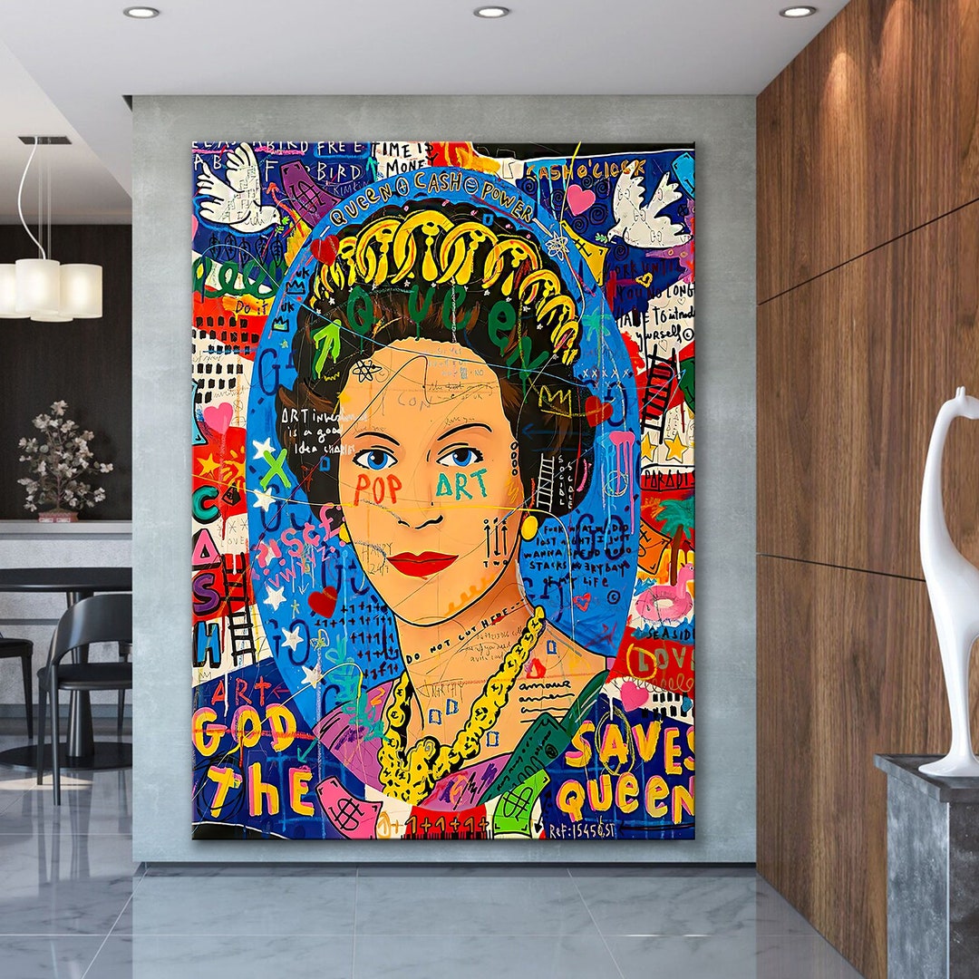 Queen Elizabeth Canvas Pop Art Print, Original Canvas Decor, Graffiti ...