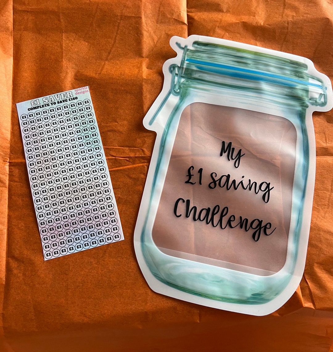 1 & 2 Pound Saving Challenge With Mason Jar Pouch - Etsy UK