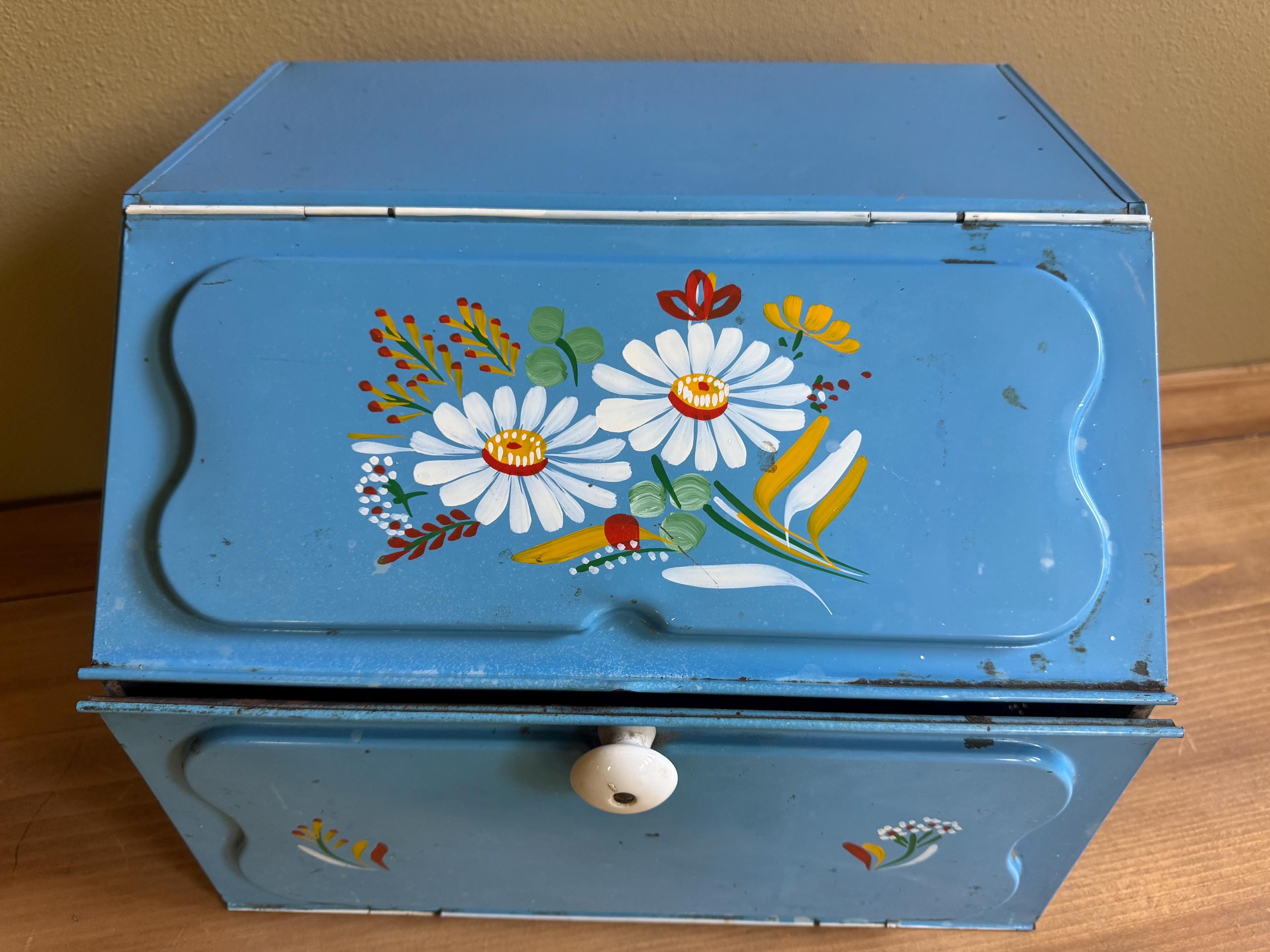Vintage Ransburg Slant Door Bread Box With Hand Painted Kitchen Bouquet ...