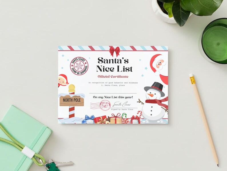 Santa Claus Official Nice List Certificate Letter From the Desk of ...