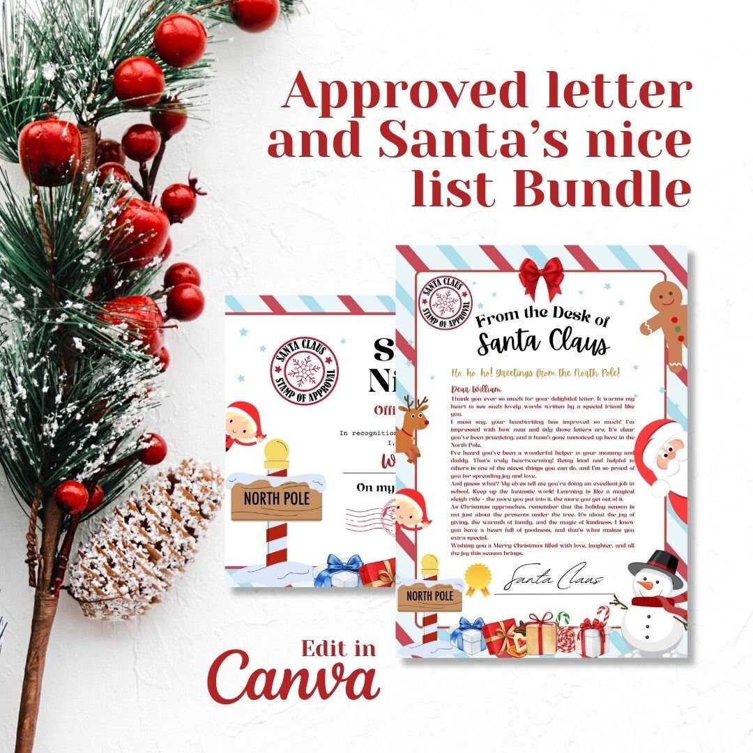 Editable Santa Letter & Nice List Certificate Bundle (digital Download ...