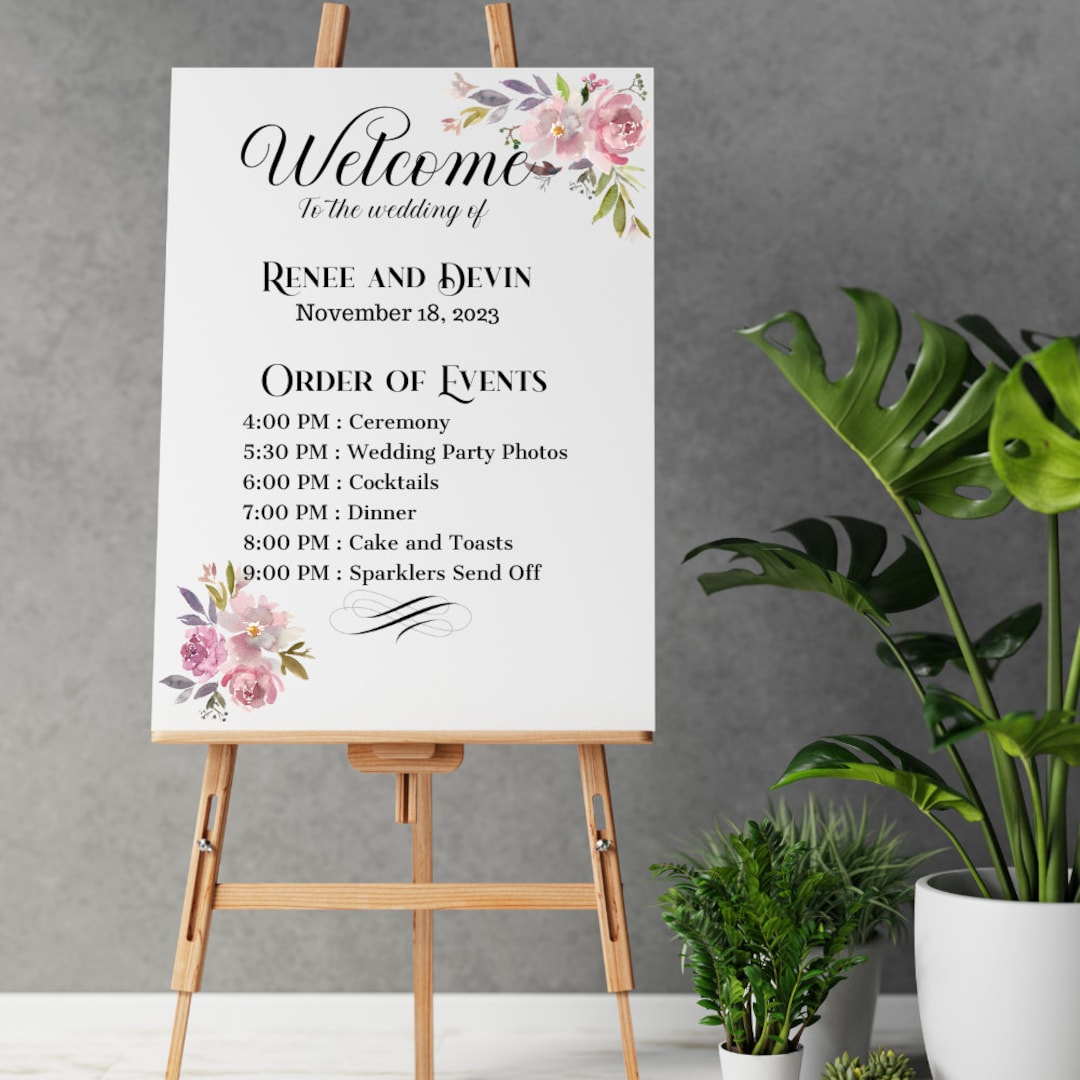 Wedding Program Sign, Mauve Rose Wedding Wedding Sign, Printed Wedding ...