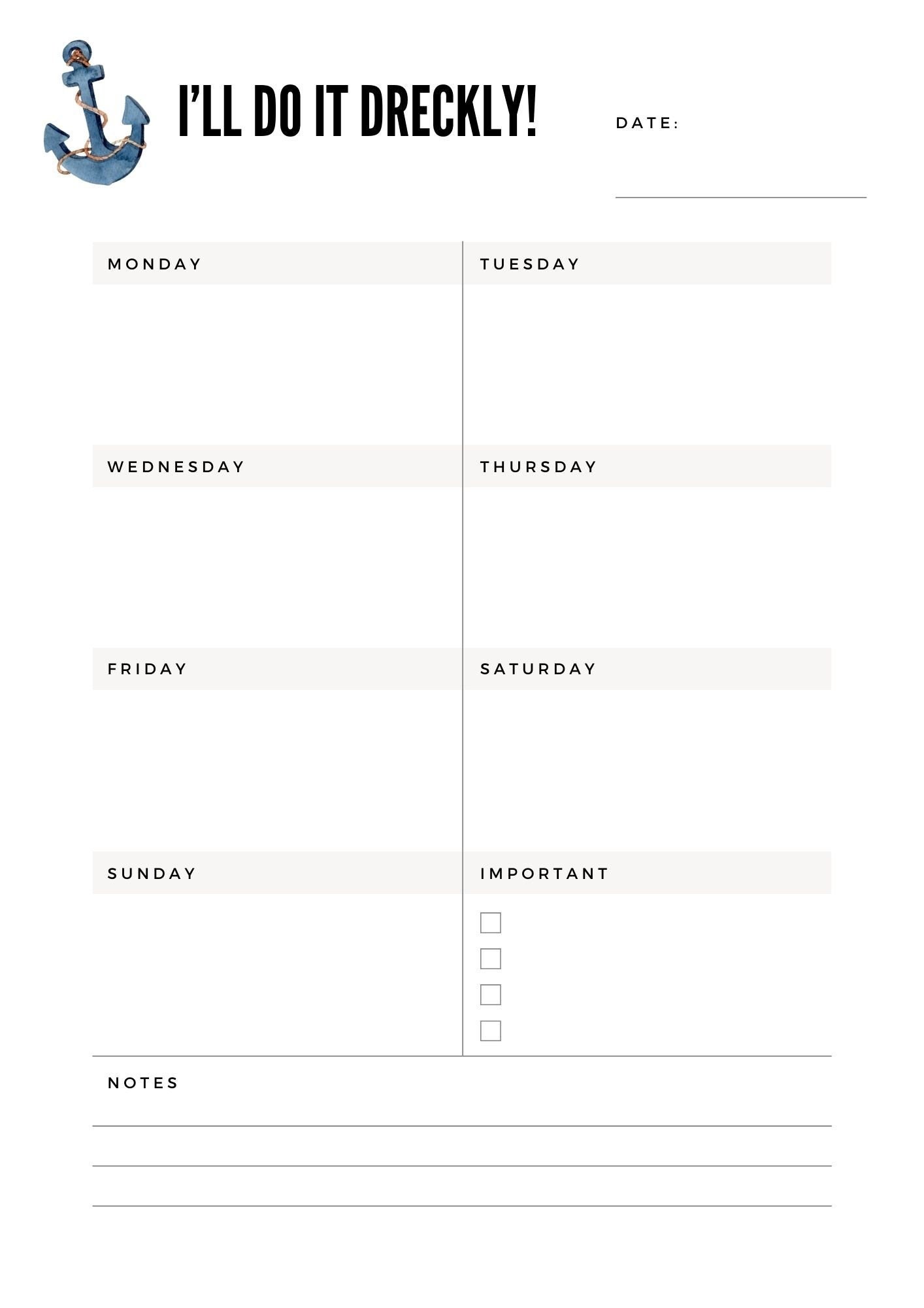 Weekly Planner, I'll Do It Dreckly, Instant Download, Unlimited Prints ...