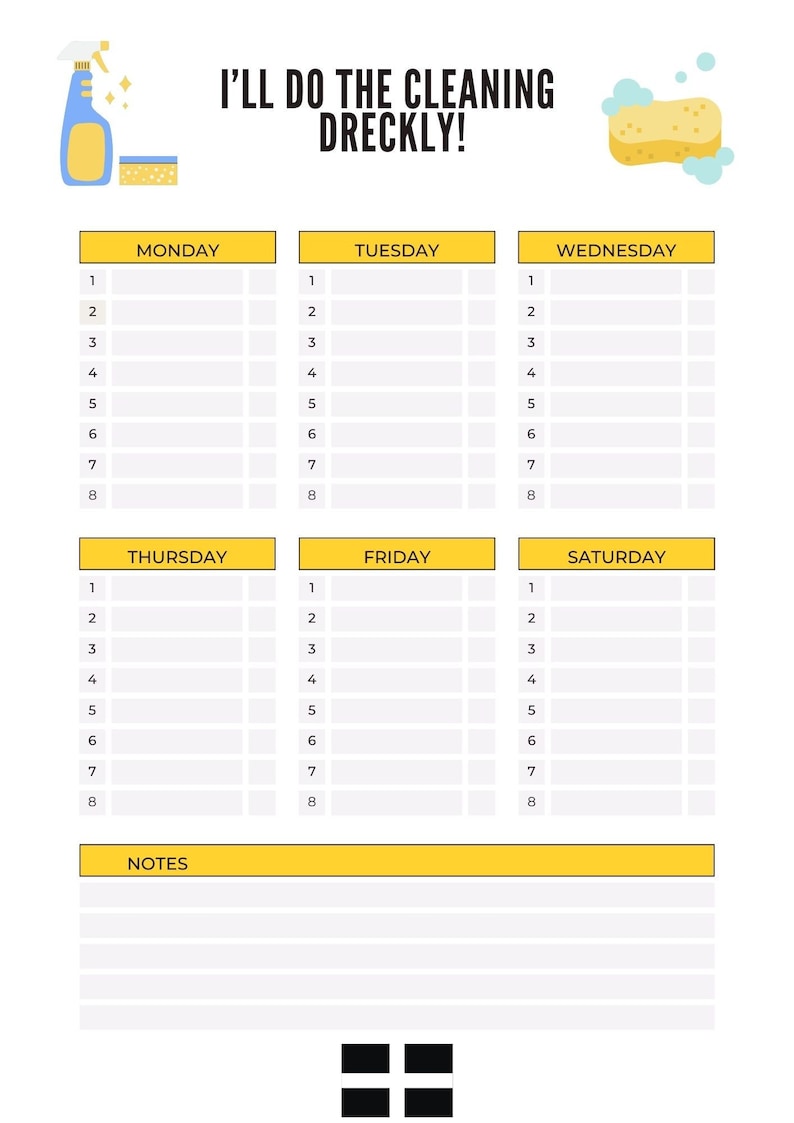 Cleaning Schedule, Planner, Checklist, I'll Do the Cleaning Dreckly ...