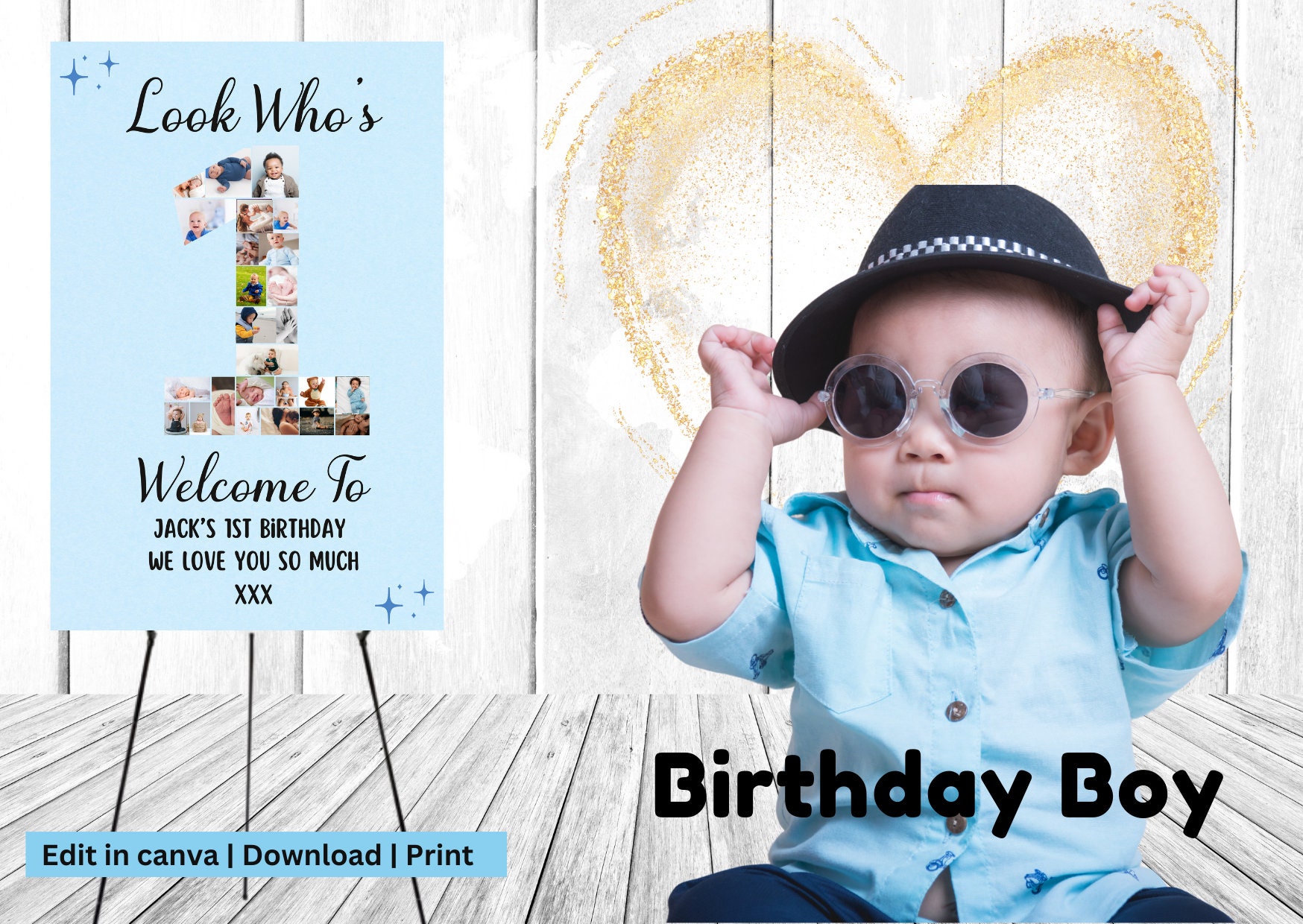 1st Birthday Boy Giant Collage Poster Board, Personalised, Display ...
