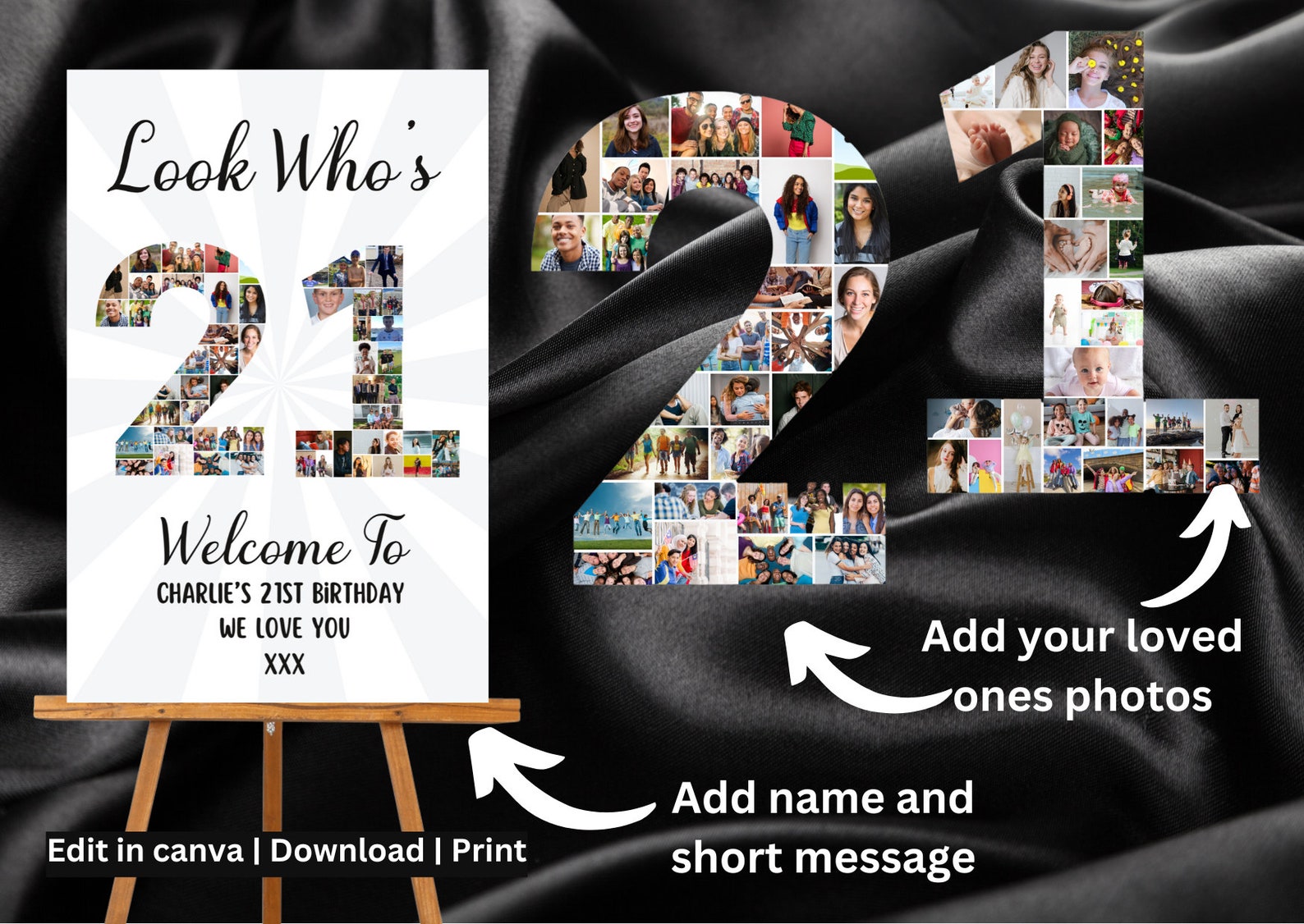 21st Birthday Collage Poster Personalised, Display at the Birthday ...