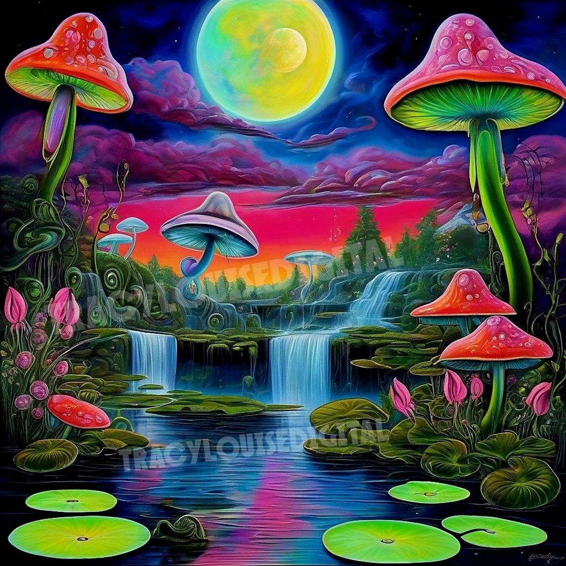Psychedelic Neon Waterfall Fantasy Forest Art Png Digital Download - Etsy