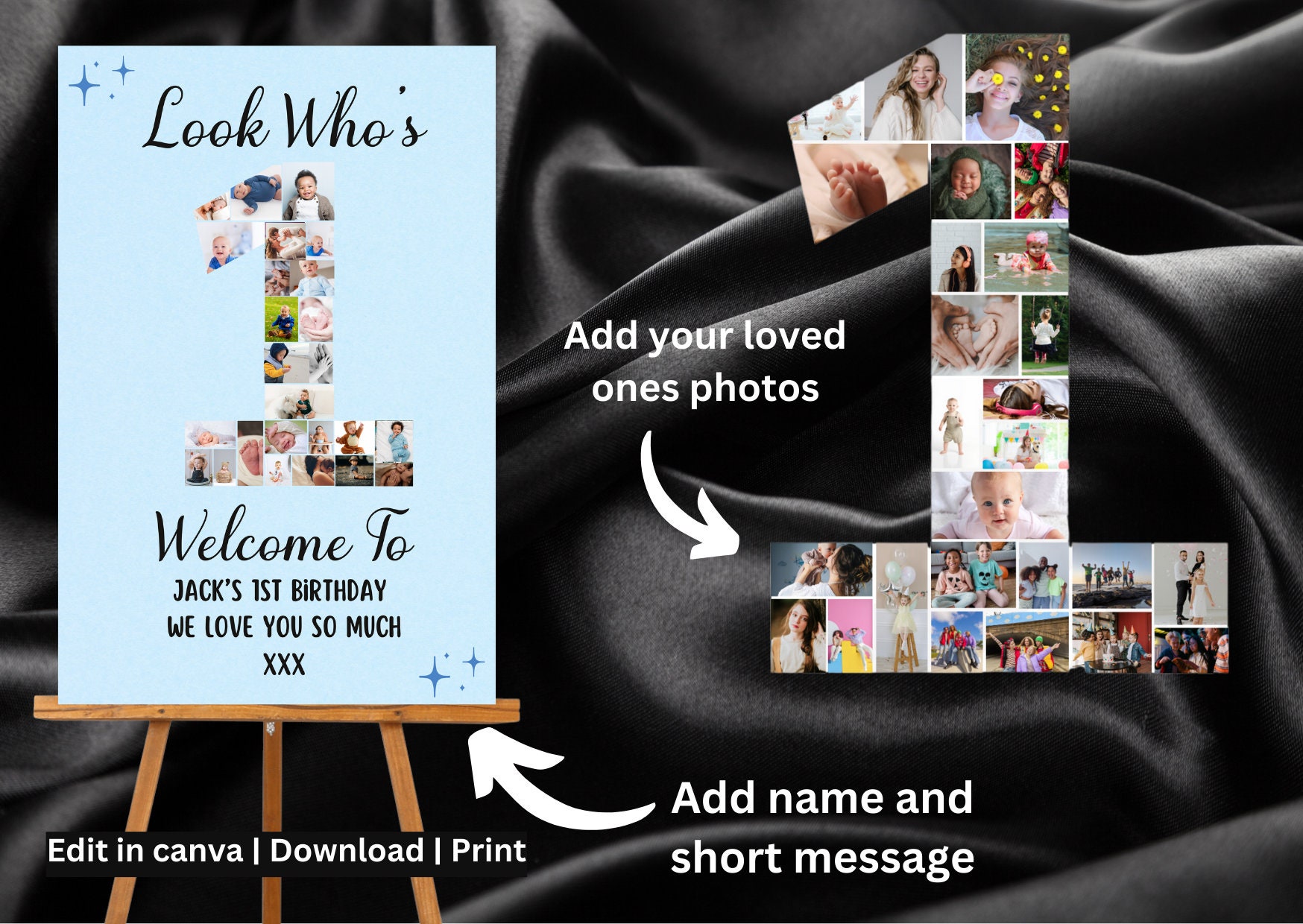 1st Birthday Boy Giant Collage Poster Board, Personalised, Display ...