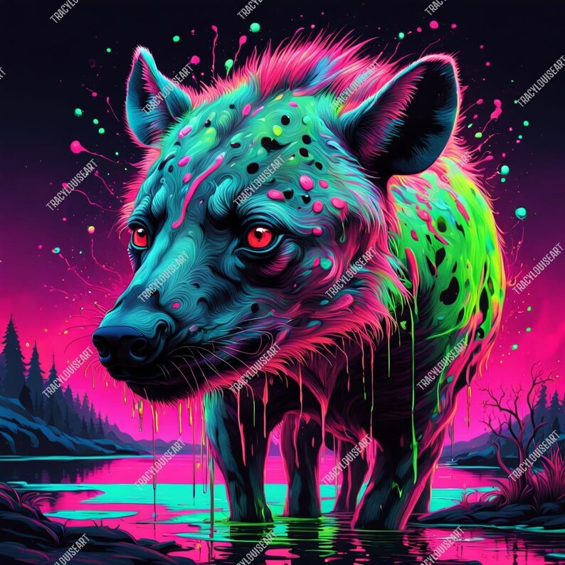Neon Hyena Digital Art, Colorful Psychedelic Print (digital Download ...
