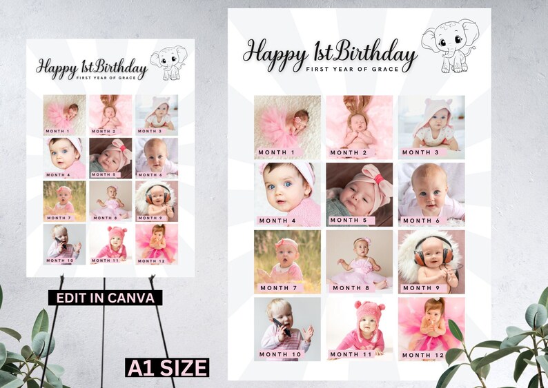 1st Birthday Girl Giant Collage Poster Board, Personalised, Display ...