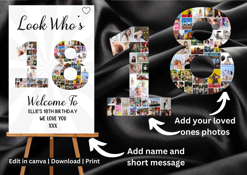 18th Birthday Collage Poster Personalised, Display at the Birthday Party, Editable Template ...