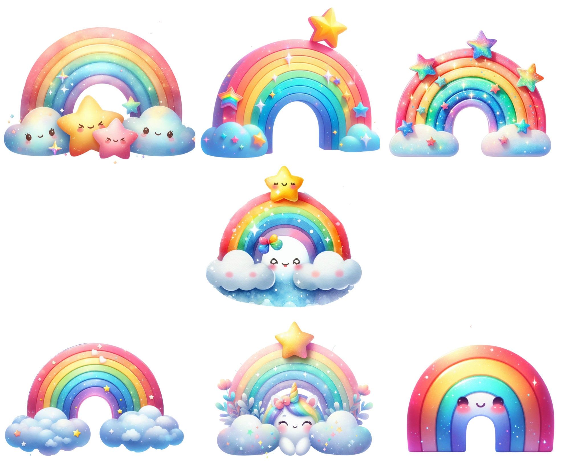 Watercolor Cute Rainbow Clipart, Rainbow Clipart Pack, Baby Shower Clip ...