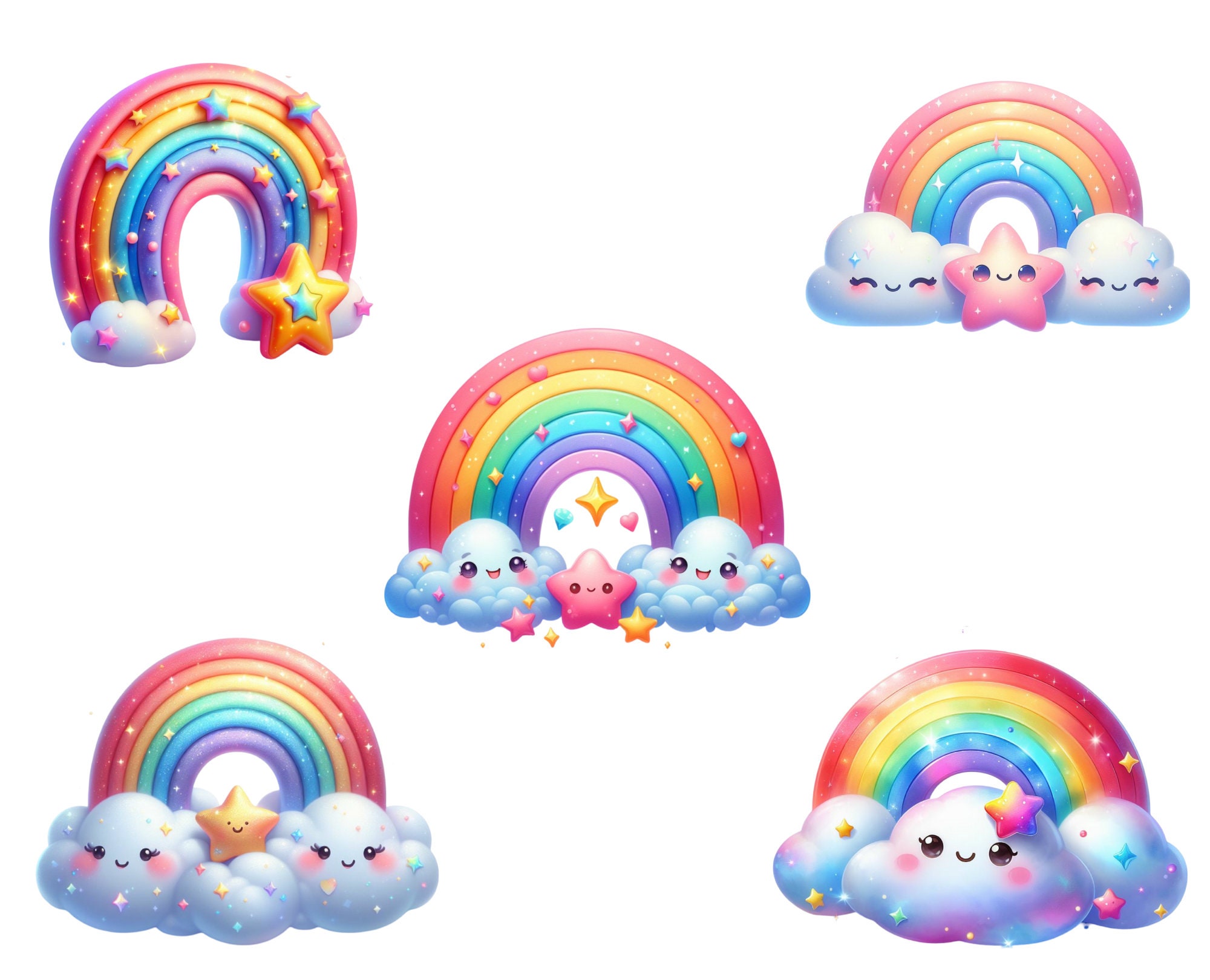 Watercolor Cute Rainbow Clipart, Rainbow Clipart Pack, Baby Shower Clip ...