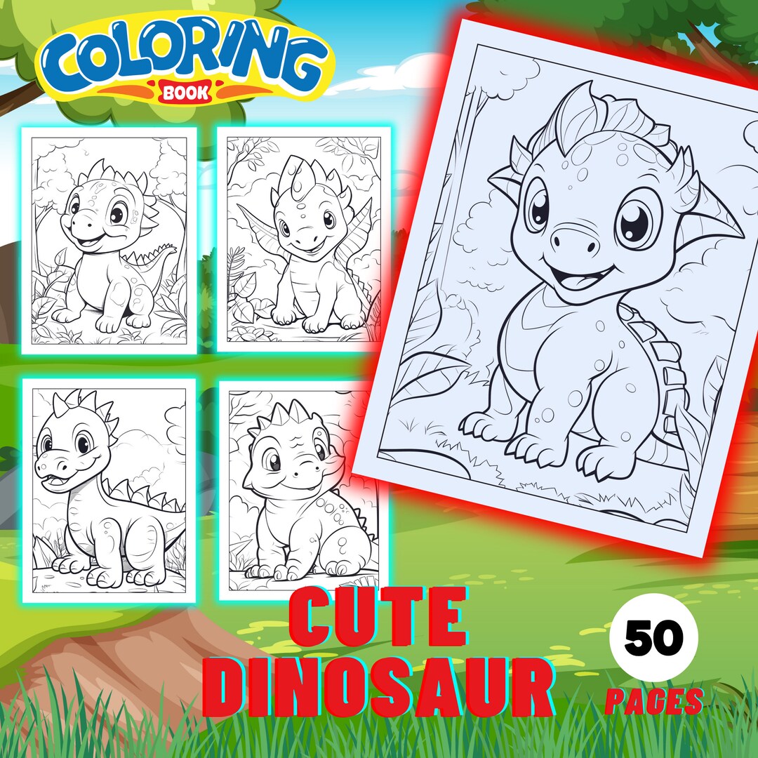 Cute Dinosaur Coloring Pages 50 Pages for Kids Toddlers Preschoolers ...